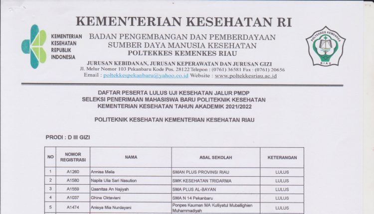 Pengumuman Lulus Tes Kesehatan Jalur PMDP Prodi Gizi – Poltekkes ... Pengumuman Lulus Tes Kesehatan Jalur PMDP Prodi Gizi – Poltekkes ...