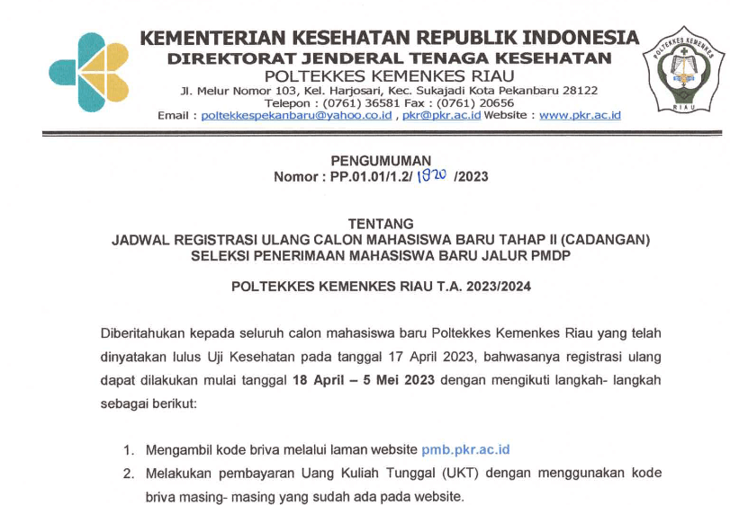 JADWAL REGISTRASI ULANG CALON MAHASISWA BARU TAHAP II – Poltekkes ... JADWAL REGISTRASI ULANG CALON MAHASISWA BARU TAHAP II – Poltekkes ...